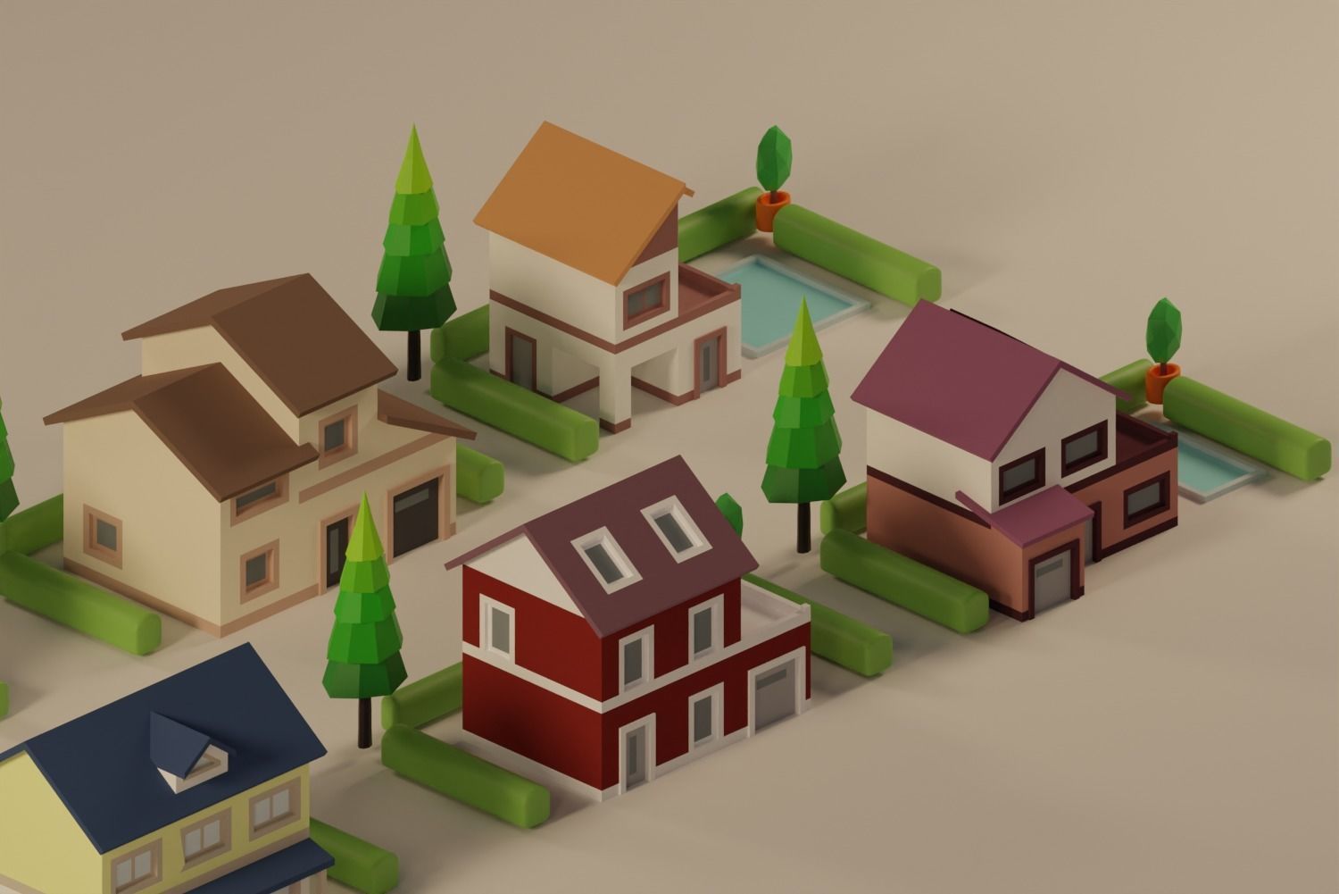 3D model Low poly city houses pack VR / AR / low-poly | CGTrader