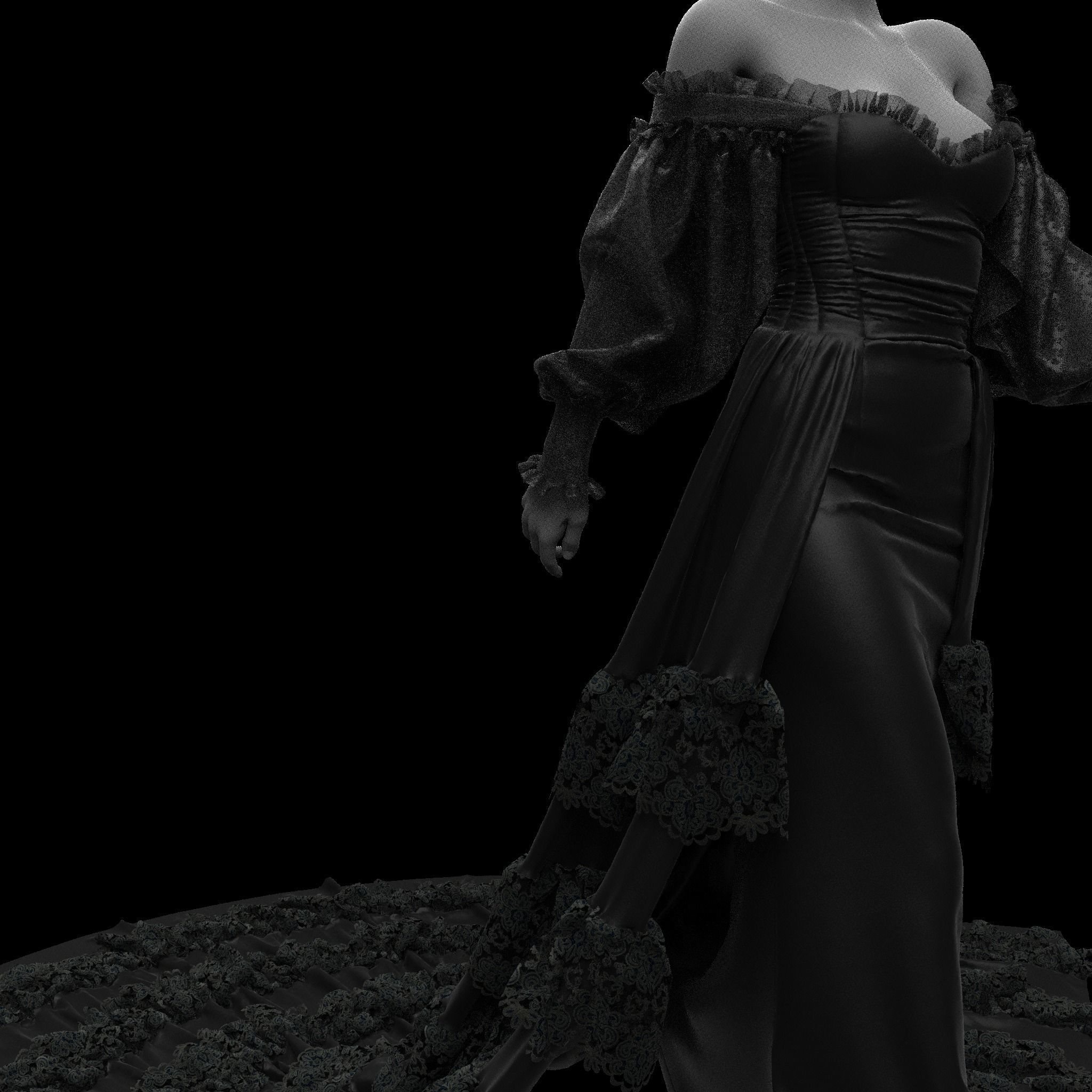 The Bride in Black Wedding Dress N1 28 ZPRJ FBX OBJ MTL 3D 3D model ...