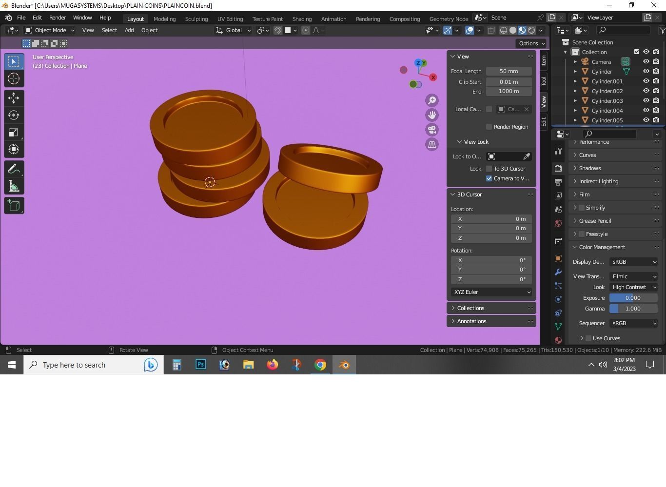 3D model 3D LOW POLY PLAIN GOLD COINS VR / AR / low-poly | CGTrader