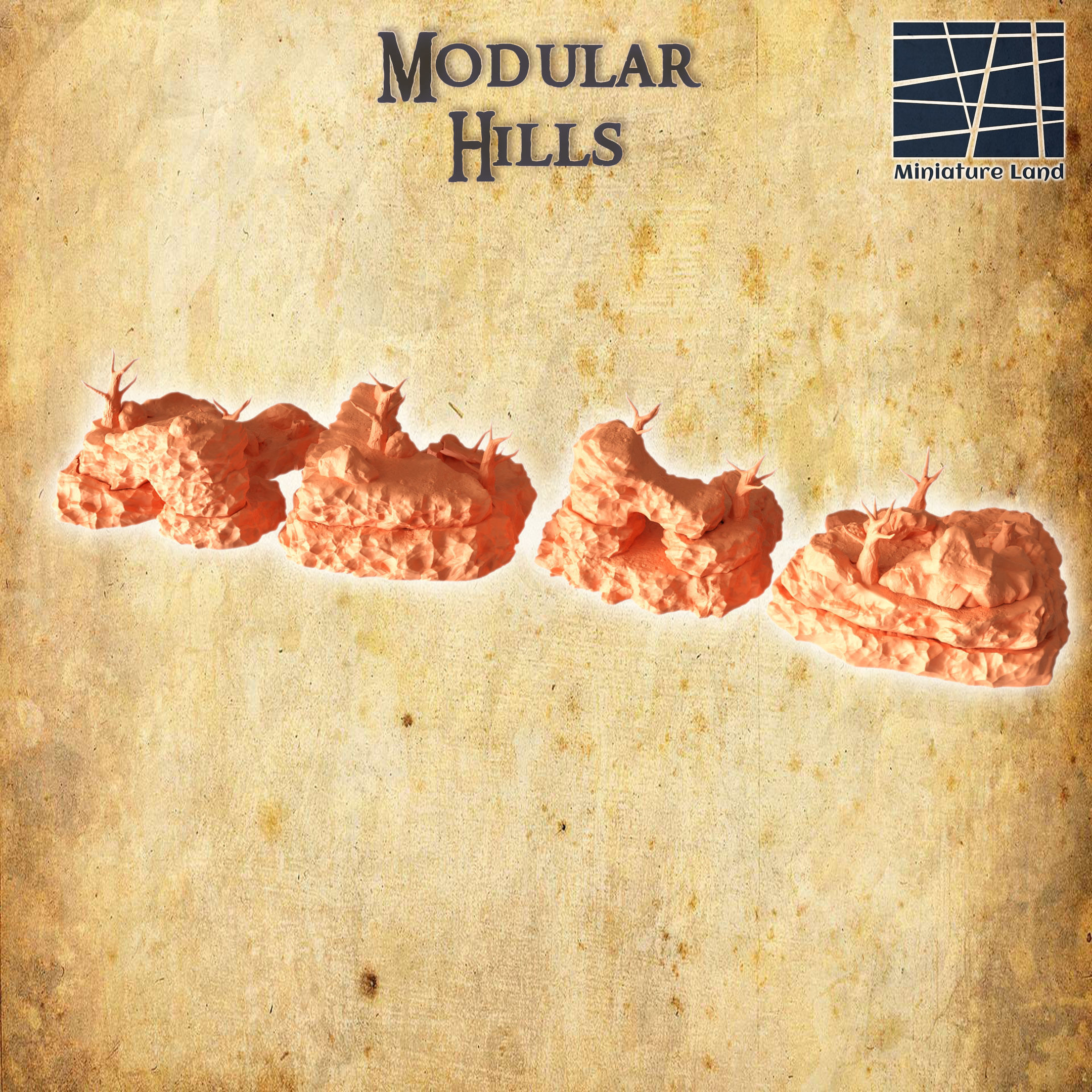 Modular Hills Tabletop Terrain 28 MM 3D model 3D printable | CGTrader