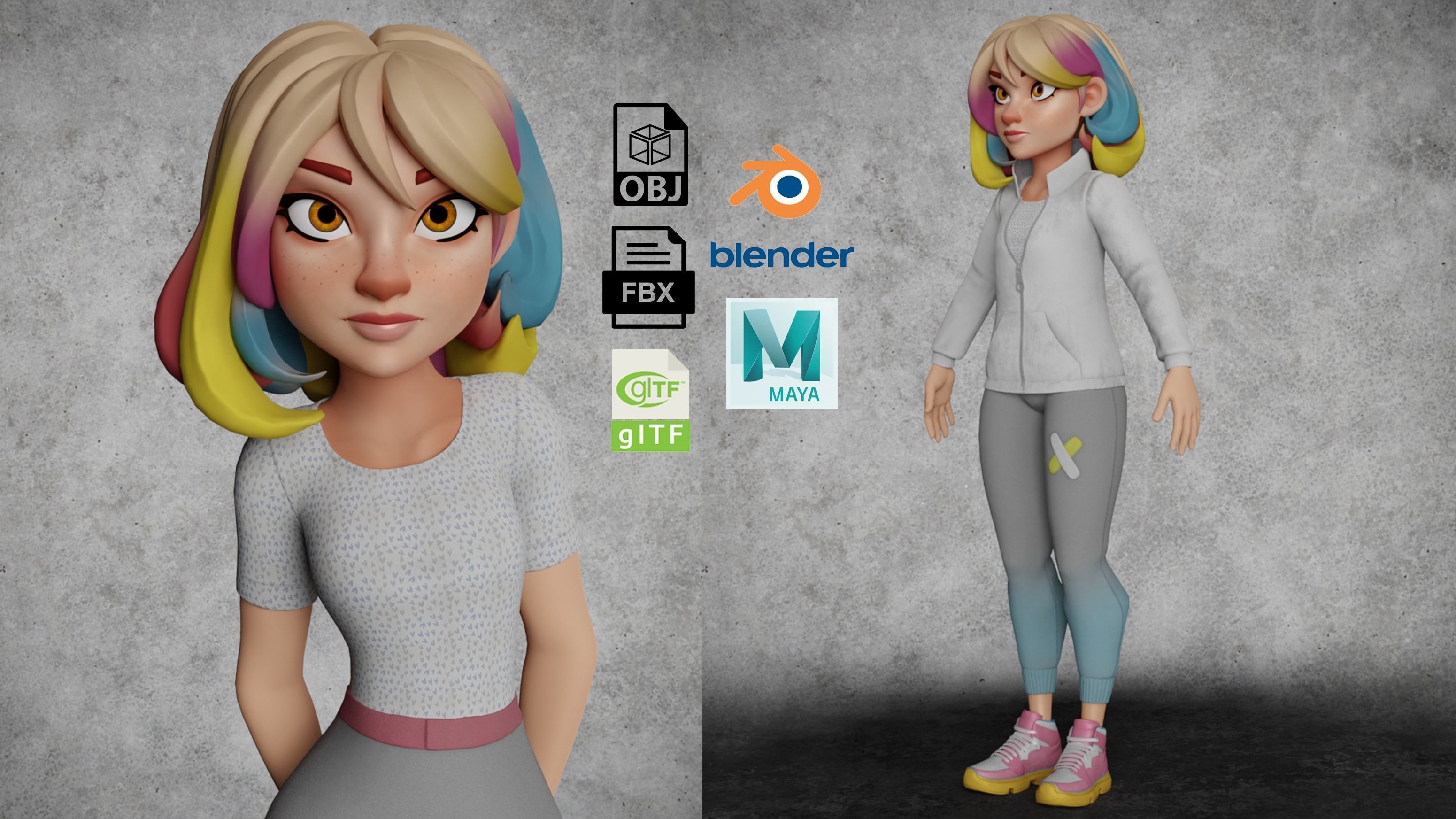 3D model Lois Cartoon Girl Not Rigged VR / AR / low-poly | CGTrader