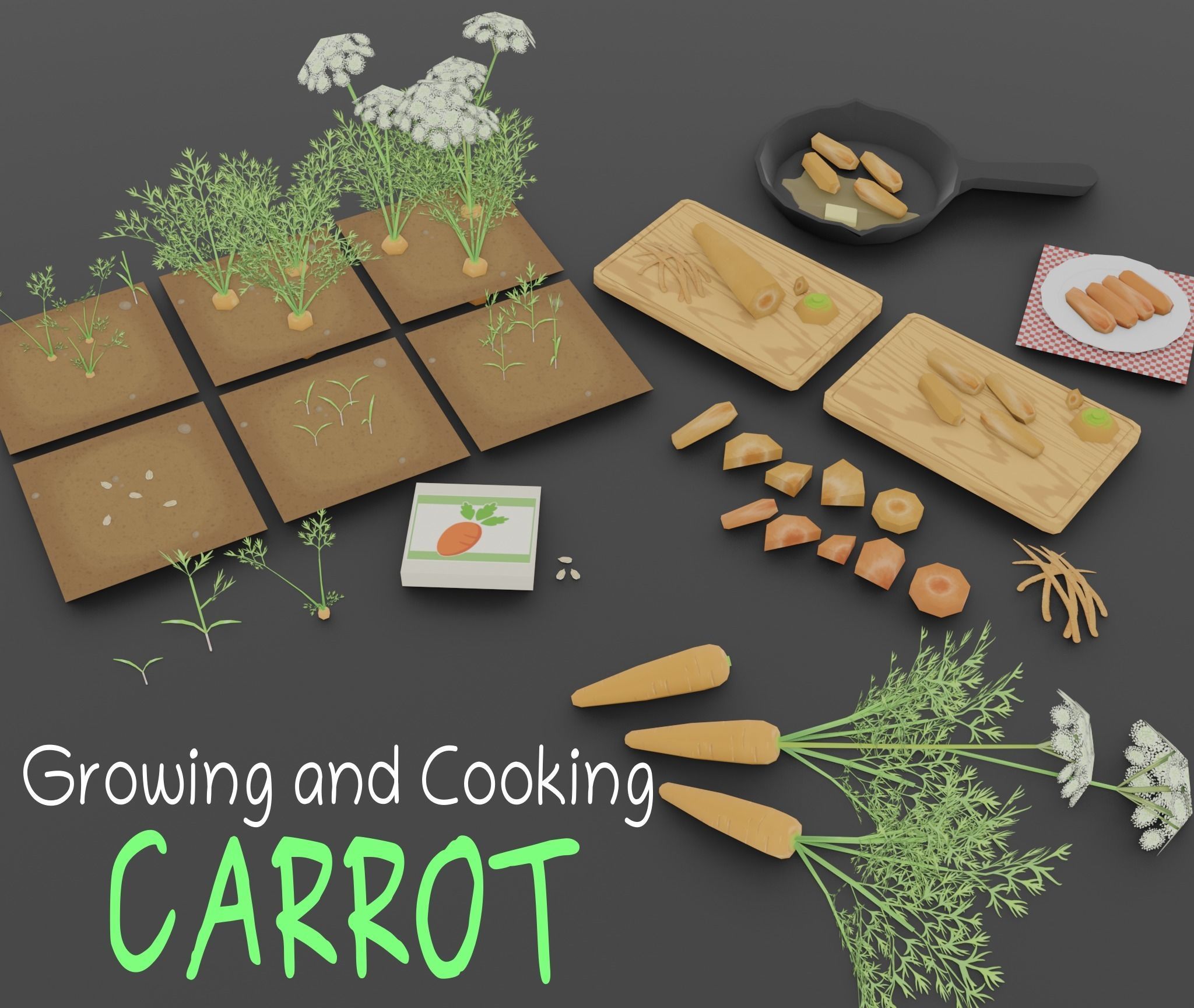 Carrot -Growing and cooking- free VR / AR / low-poly 3D model | CGTrader