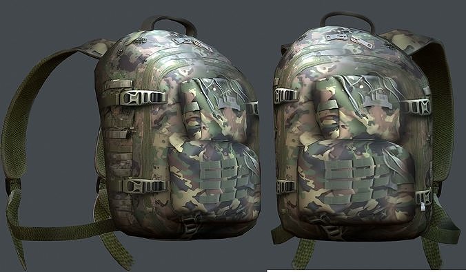 3D model Backpack military combat Black baggage bag luggage VR / AR ...