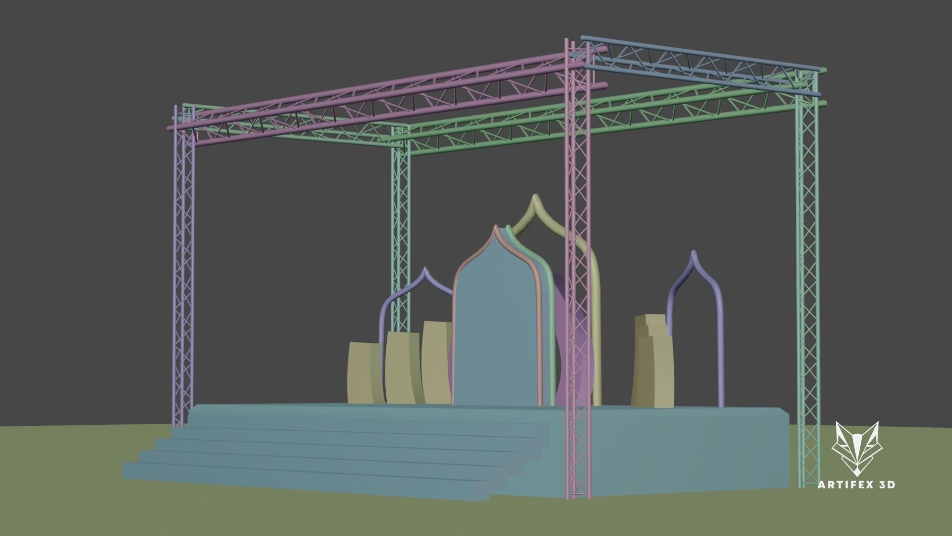 3D model Islamic Event Stage 3D Model with Lighting VR / AR / low-poly ...