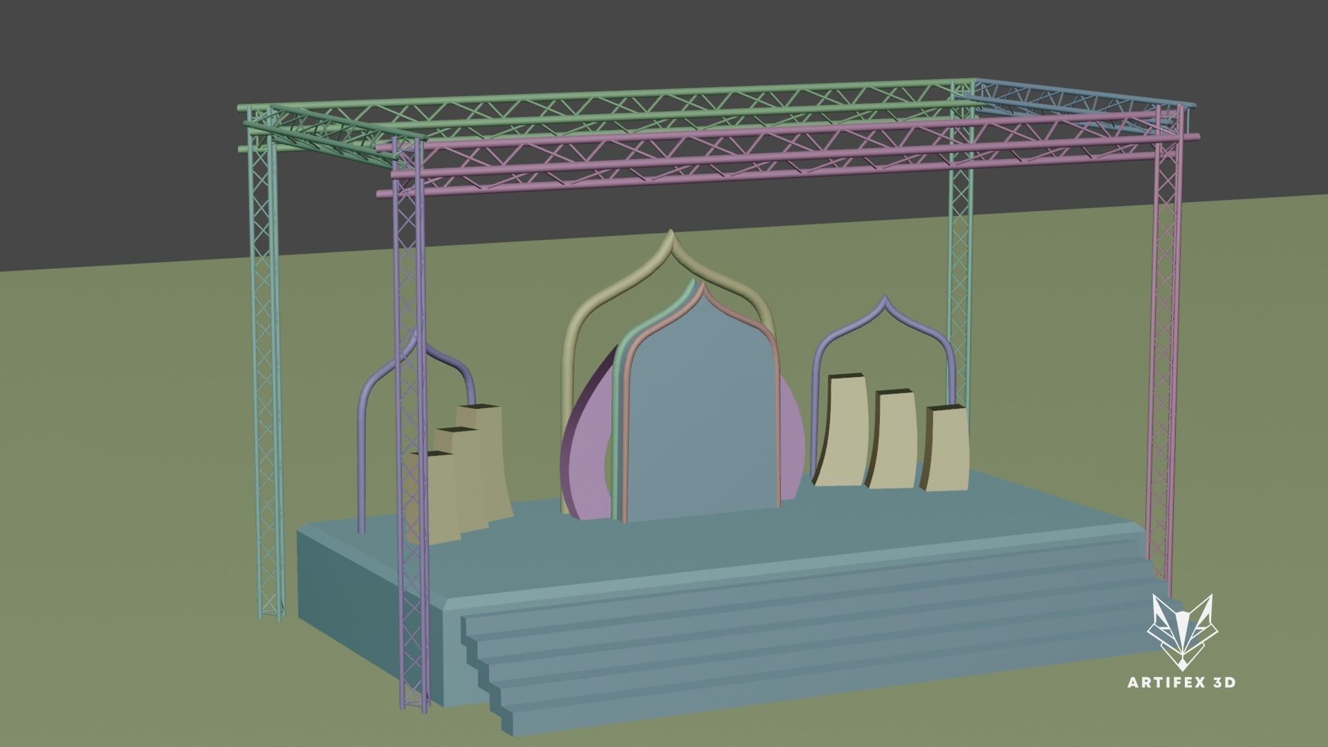 3D model Islamic Event Stage 3D Model with Lighting VR / AR / low-poly ...