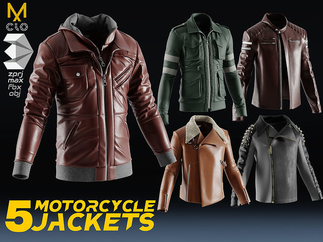 5 Male Motorcycle Jackets 3D model | CGTrader