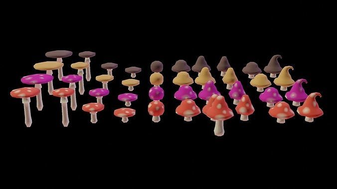 3D model Low-Poly Cartoon Mushrooms Pack VR / AR / low-poly | CGTrader