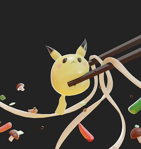test12345 pokemon pikachu eating noodles with chopsticks 3D model ...