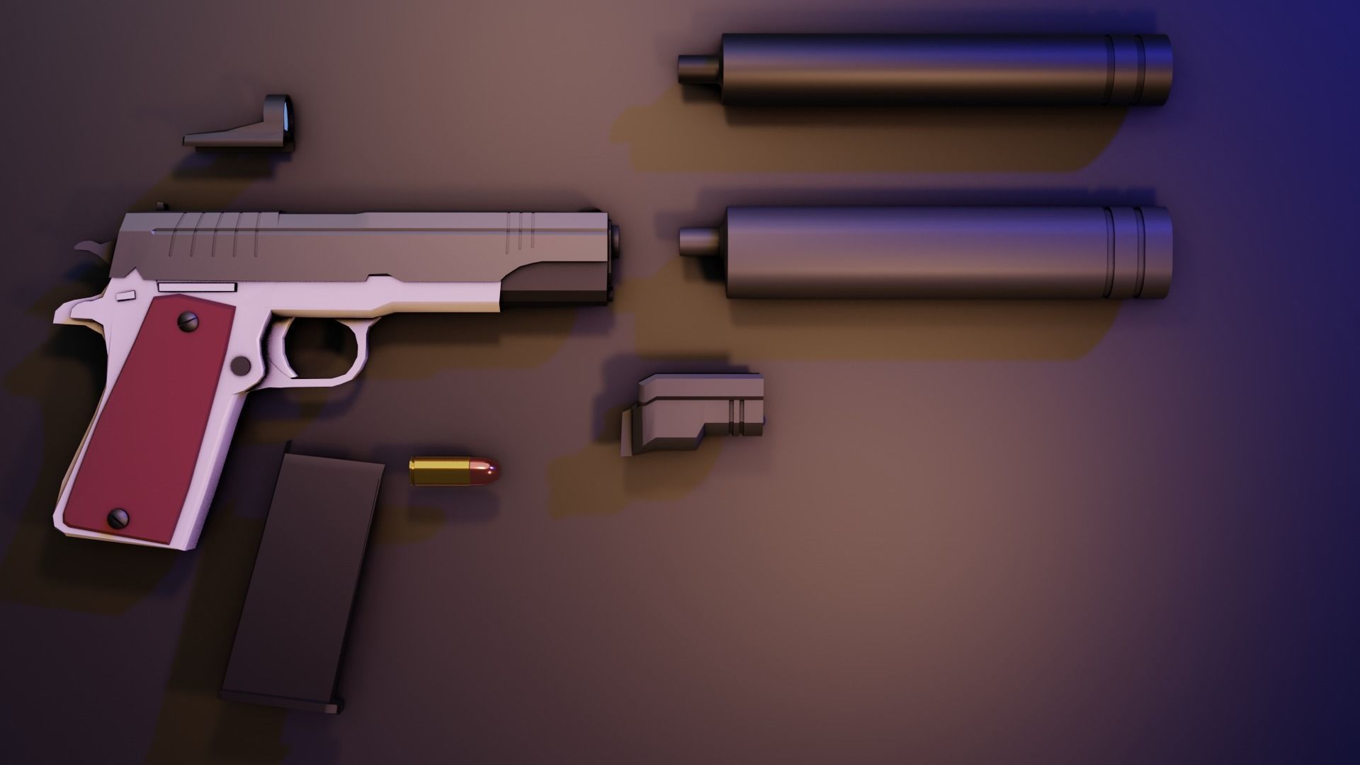 3D model Low Poly Pistol with attachments VR / AR / low-poly | CGTrader