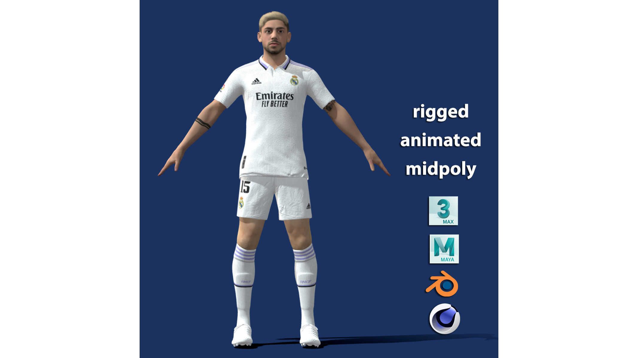 T-P Rigged Valverde Real Madrid 2023 3D model animated rigged | CGTrader