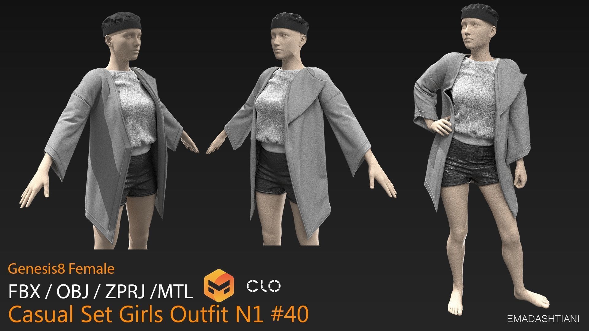Casual Set Girls Outfit N1 40 MarvelousDesigner ZPRJ FBX OBJ MTL 3D ...