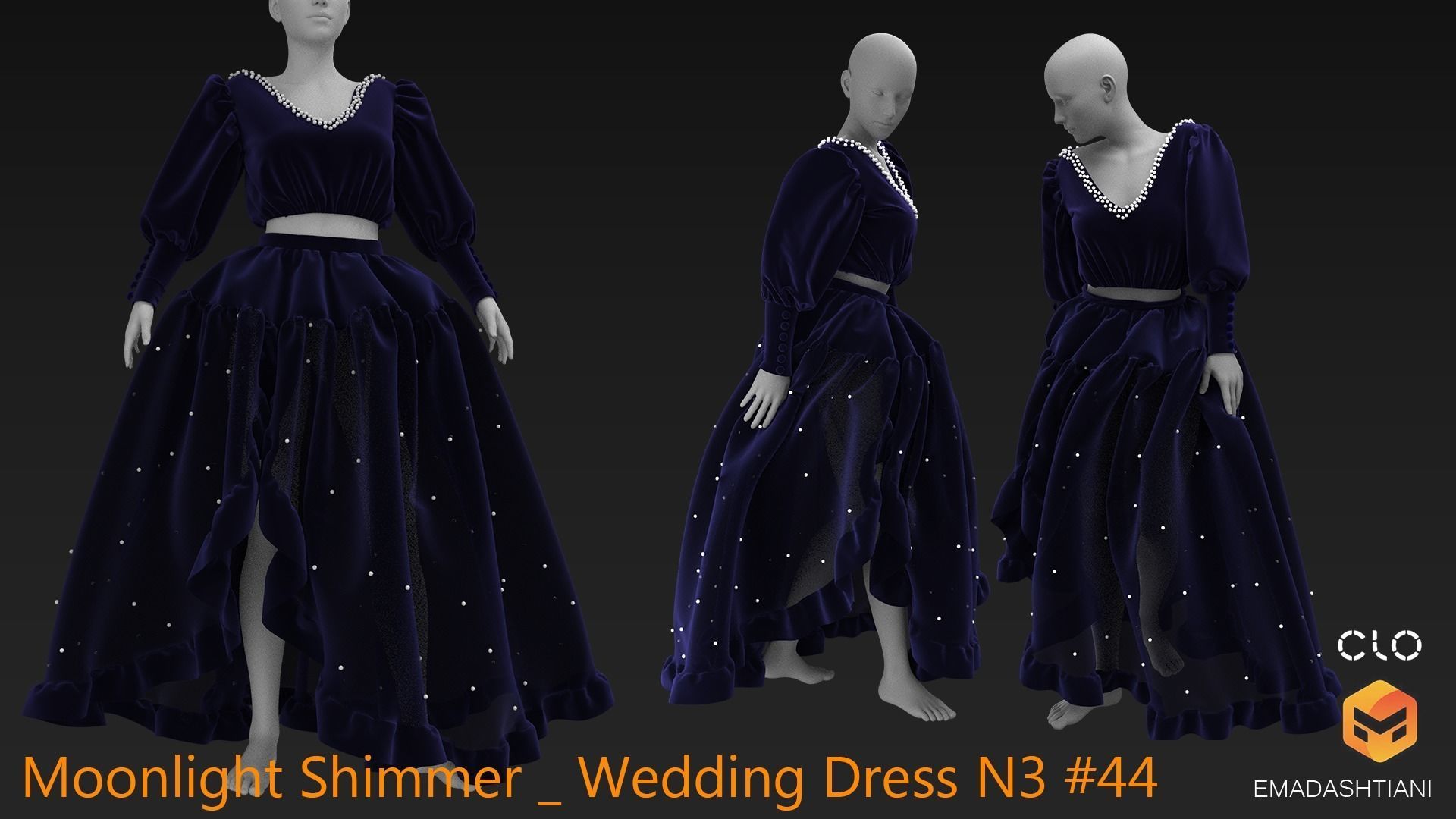 Moonlight Shimmer Wedding Dress N3 44 CLO3D ZPRJ FBX OBJ MTL 3D model ...