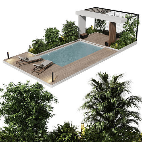 3D model Landscape furniture with Pool and roof garden 23 VR / AR / low ...