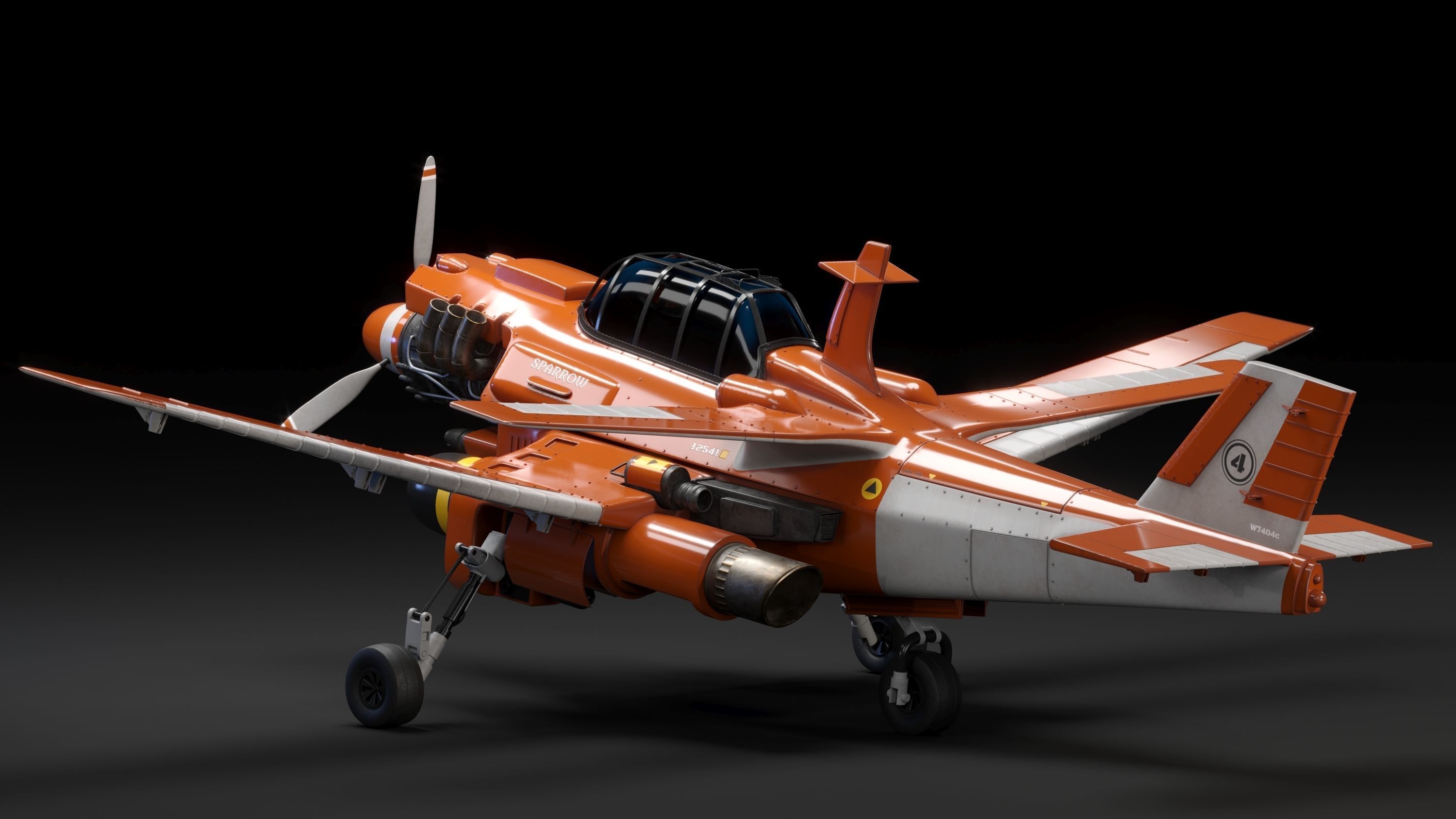 Aircraft orange toy airplane with propellers 3D model | CGTrader