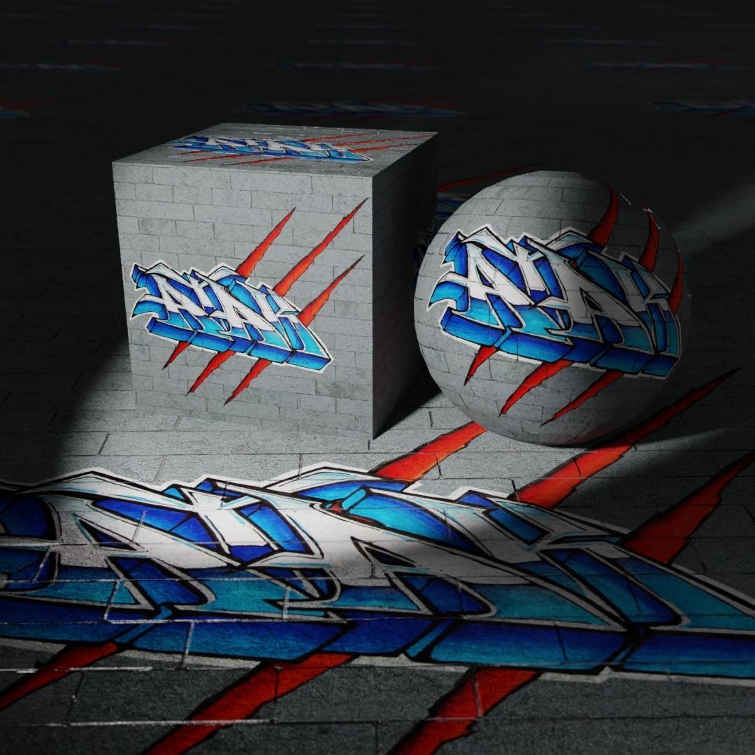 Stone Brick Wall with Wolverine Graffiti PBR Texture Texture | CGTrader