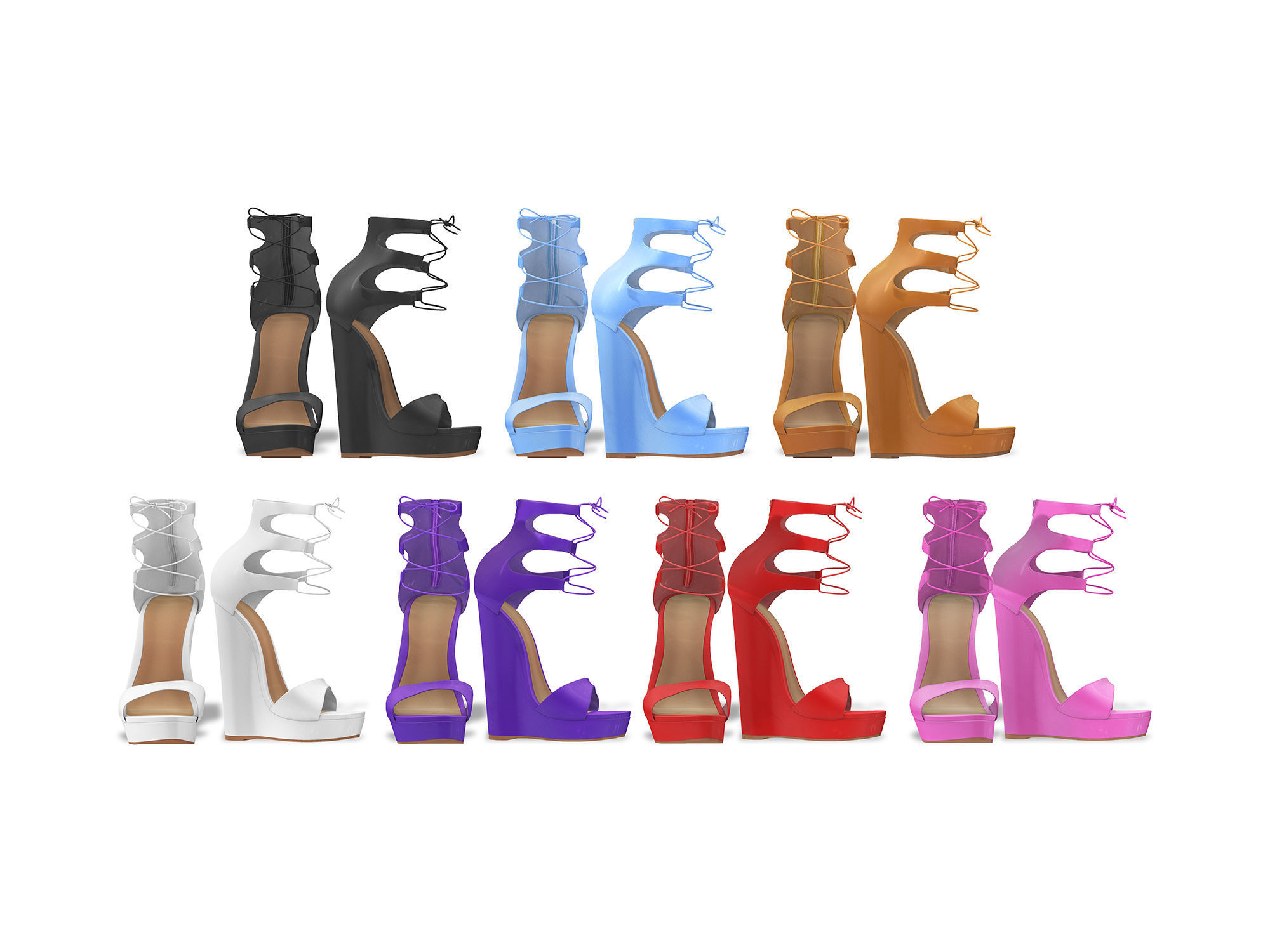 3D model Leather Sandals Wedges Shoes VR / AR / low-poly | CGTrader