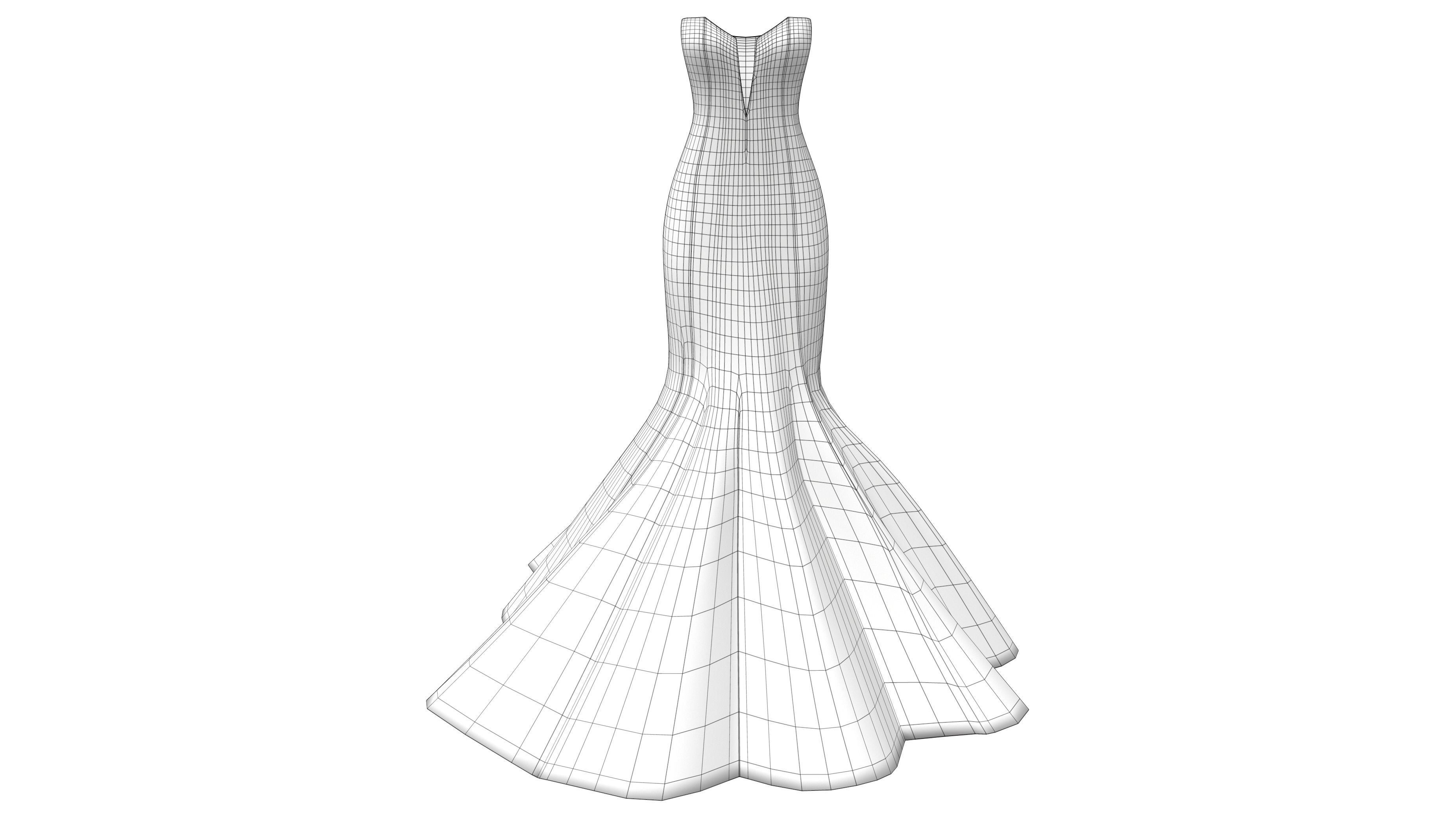 3D model Royal Blue Floral Prom Dress VR / AR / low-poly | CGTrader