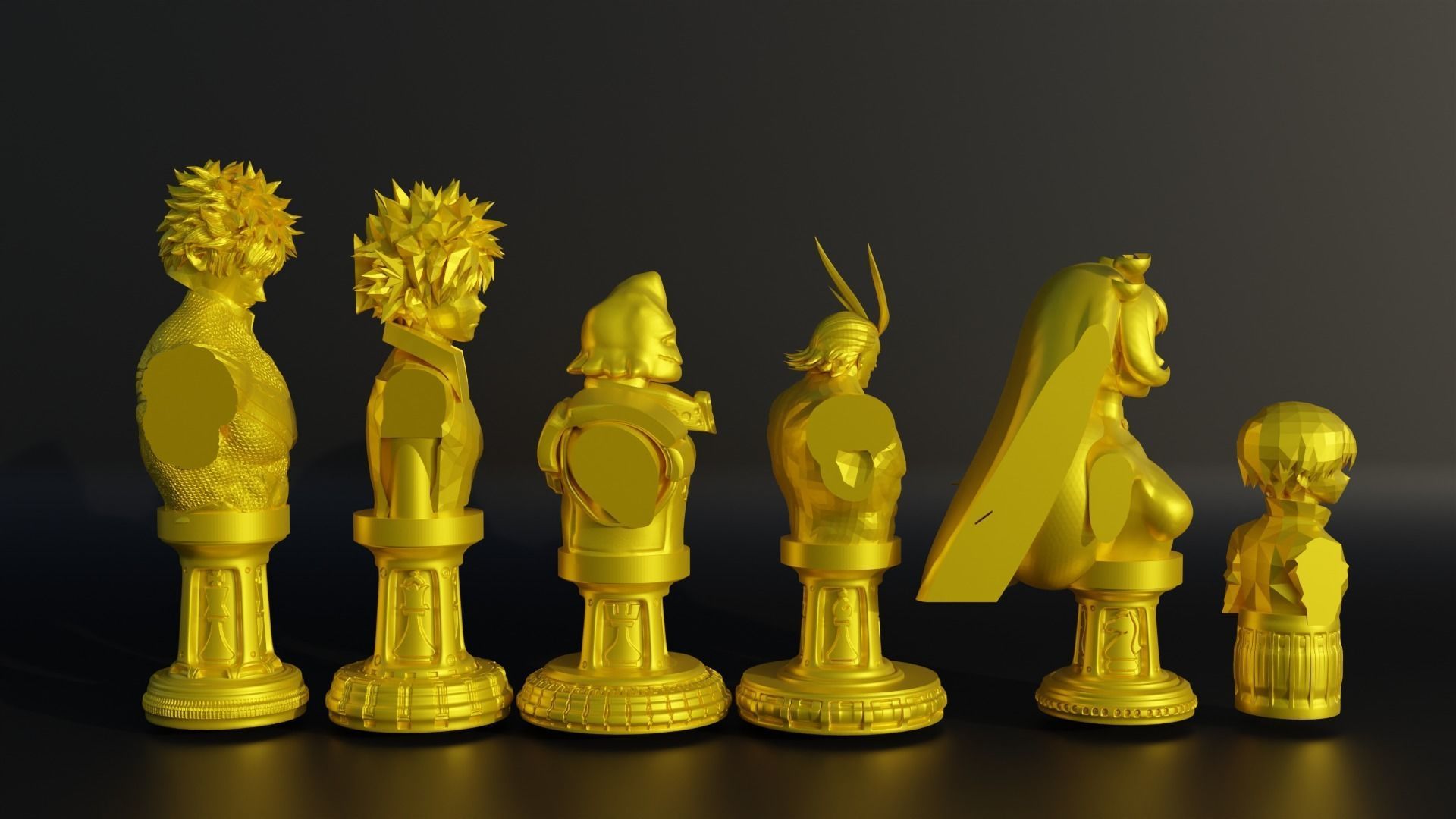 Anime Figure Chess Set - Popular 12 Different Anime Character 3D model ...