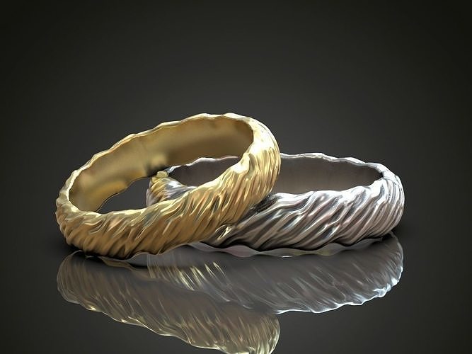 Wedding rings wavy natural shape pattern 3D model 3D printable | CGTrader
