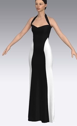 3D model Dress black and white heart neckline long dress VR / AR / low-poly | CGTrader
