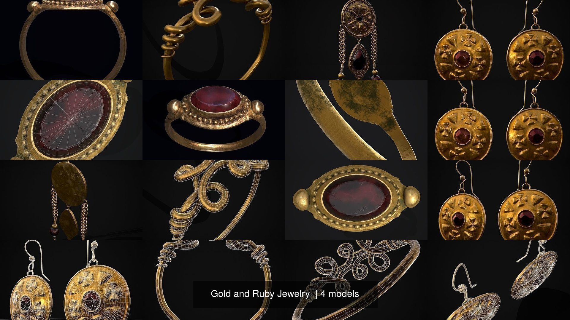 3D Model Collection Gold and Ruby Jewelry VR / AR / low-poly | CGTrader