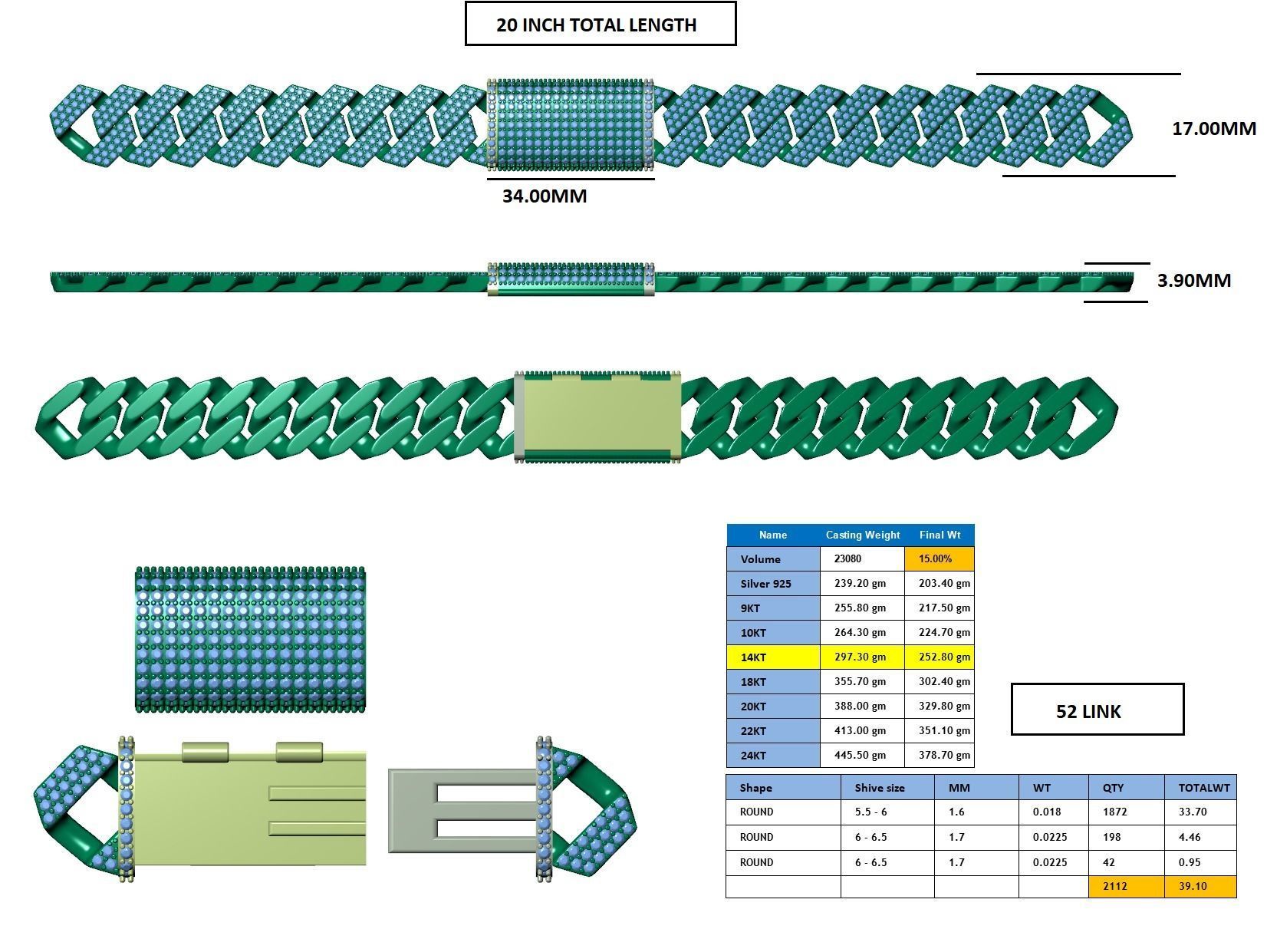 Cuban Link Bracelet fully iced out 3D print ready model 3D model 3D ...