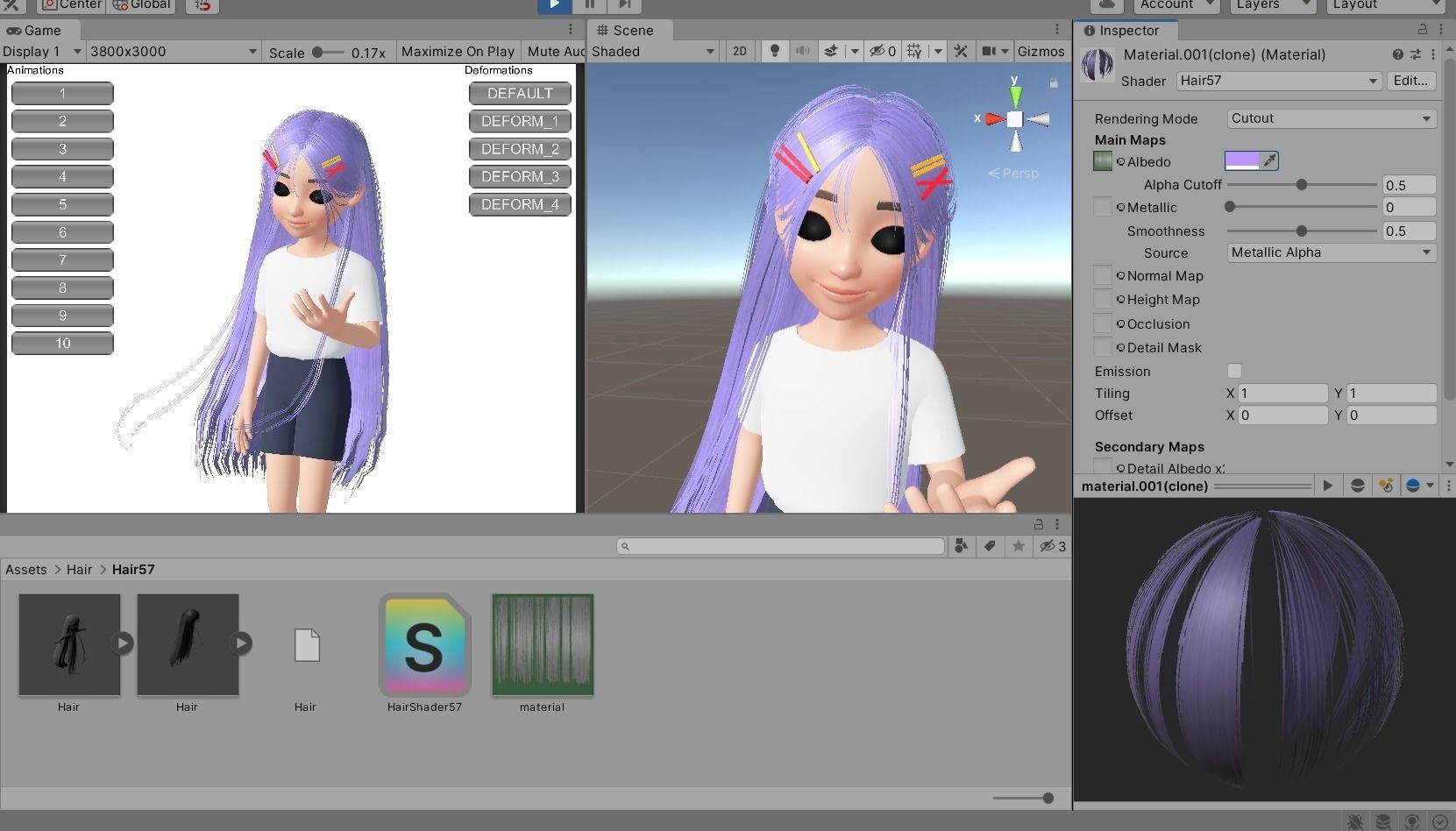 3D model Hair with clip 3D model unity prefab item VR / AR / low-poly ...