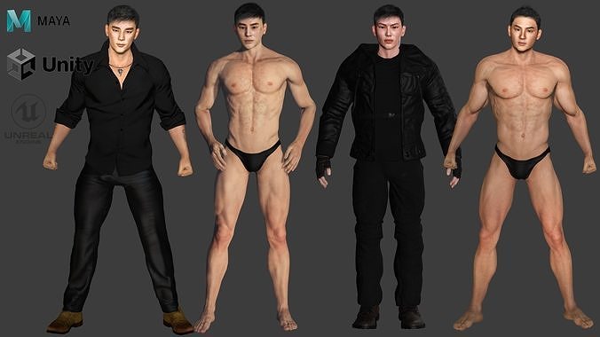 3D Model Collection AAA 3D REALISTIC ASIAN MALE CHARACTER PACK 01- 4 Models VR / AR / low-poly ...