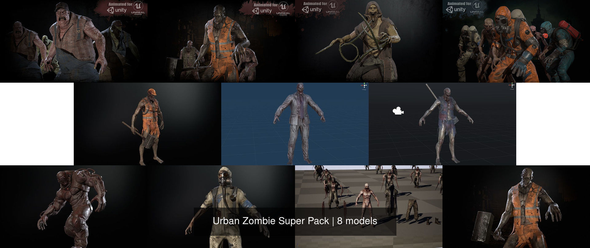 3D Model Collection Urban Zombie Super Pack VR / AR / low-poly | CGTrader