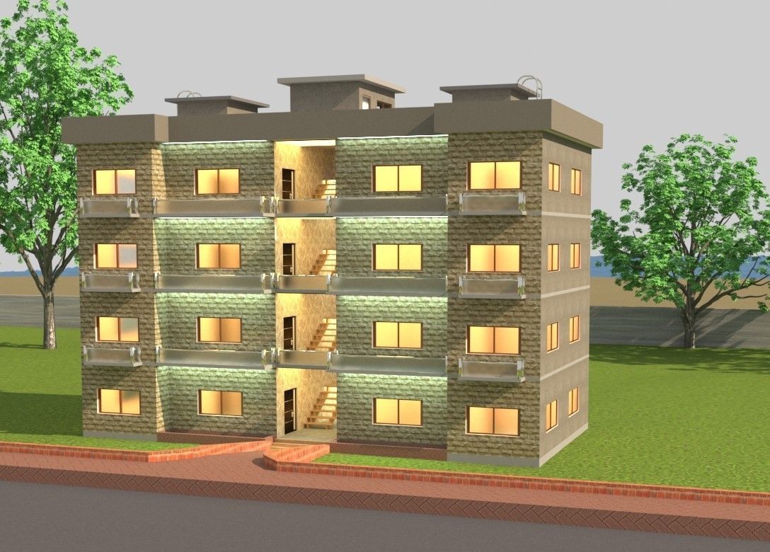 3D APARTMENT BUILDING WITH AUTOCAD DWG 3D model | CGTrader