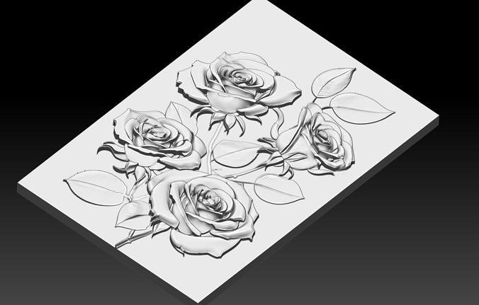 A rose relief 3D printing STL rose relief mural 3D model 3D printable ...