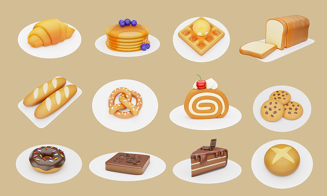 3D Bakery Set stack of pancakes with syrup and blueberries 3D model ...