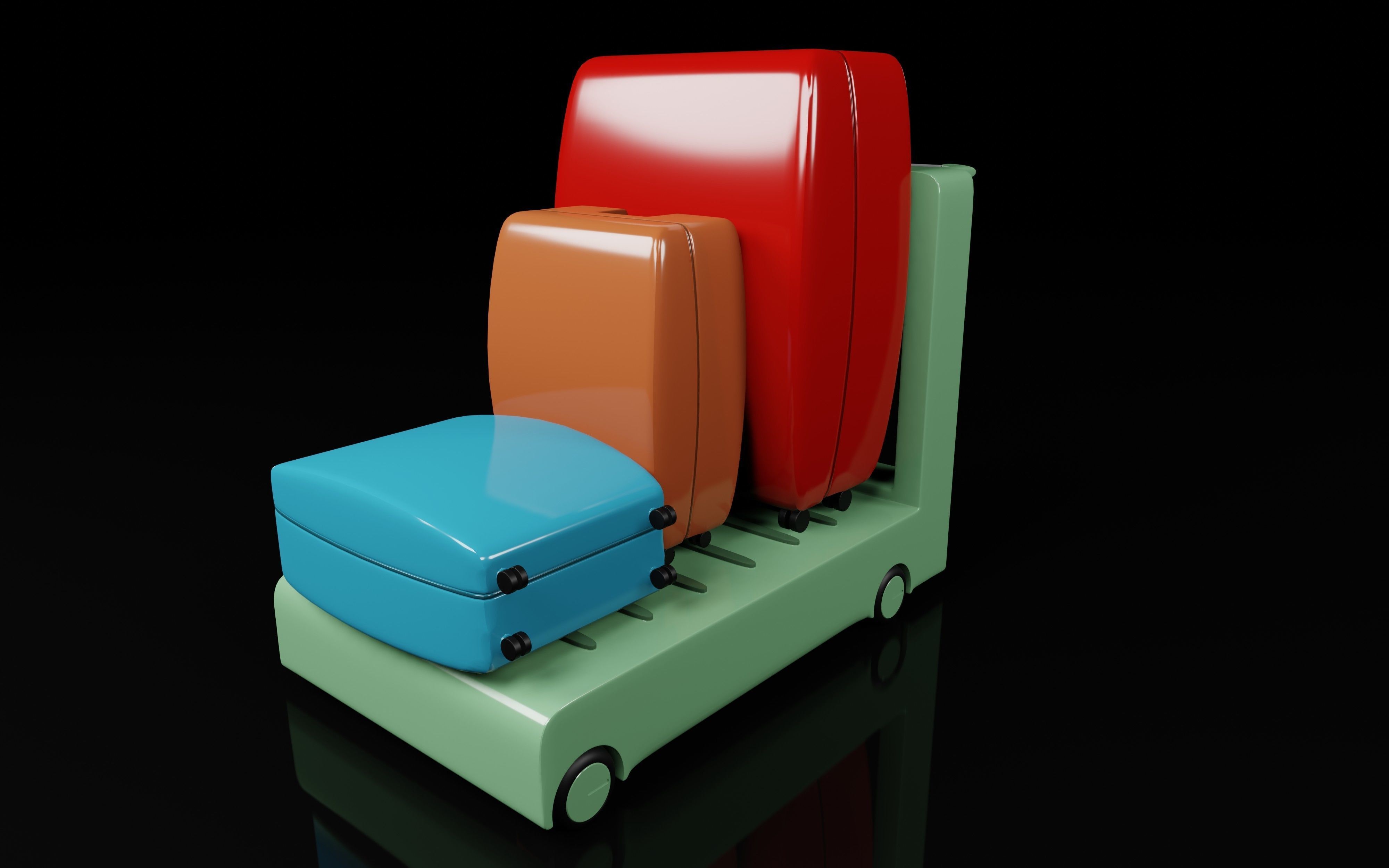 Luggage trolley with colors suitcase 3D model | CGTrader