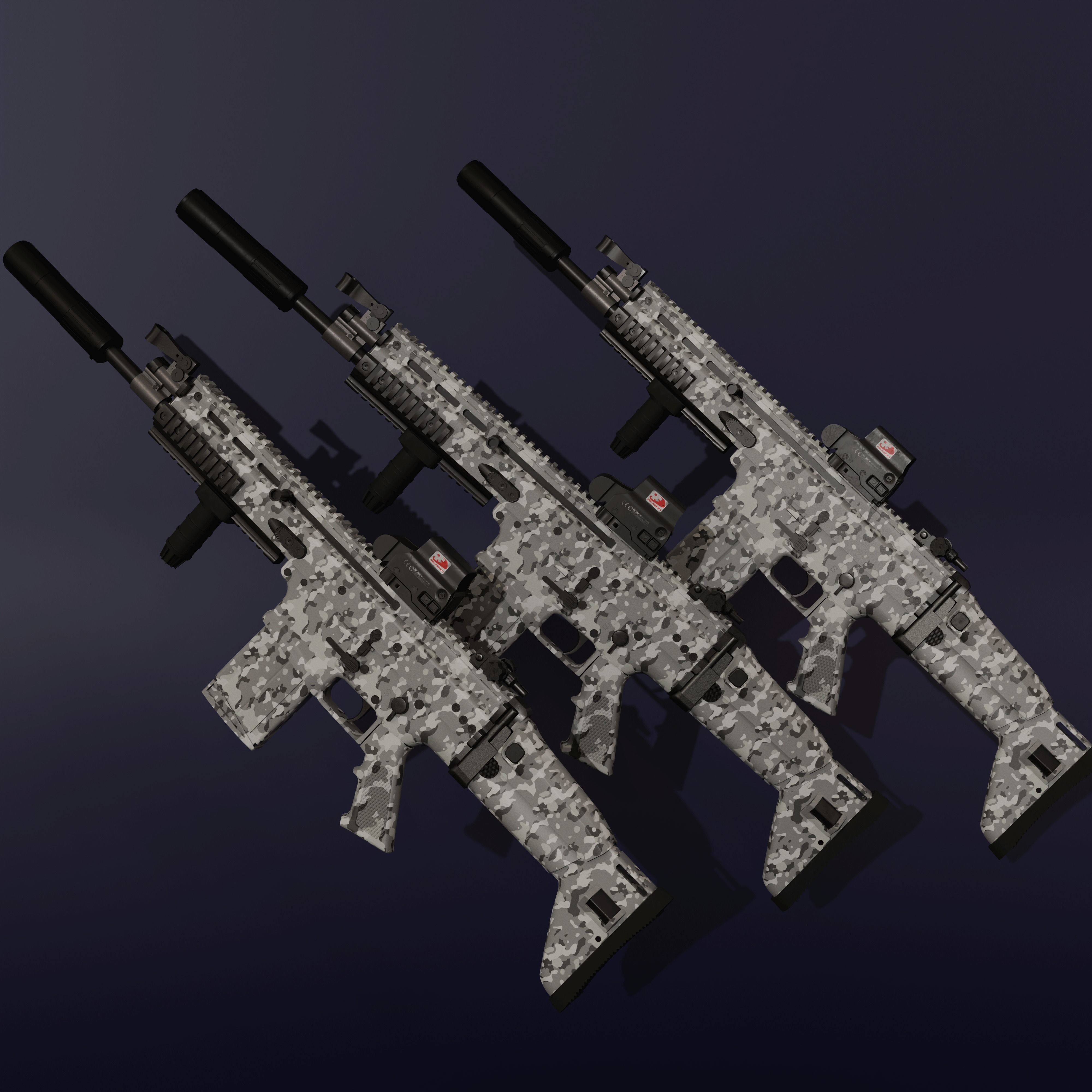 3D model FNH Scar Heavy MK17 snow camo with new accessories VR / AR ...