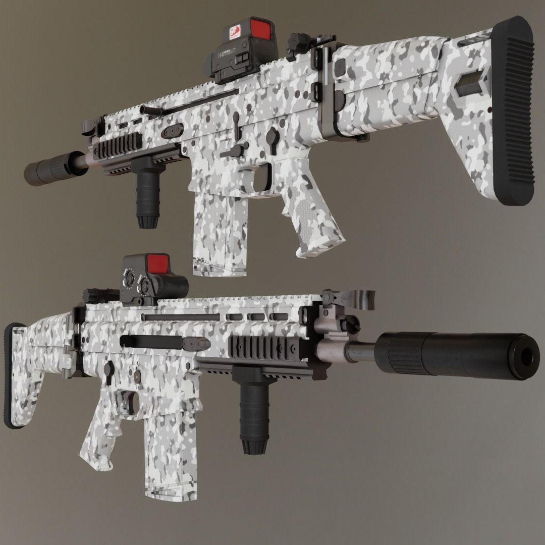 3D model FNH Scar Heavy MK17 snow camo with new accessories VR / AR ...