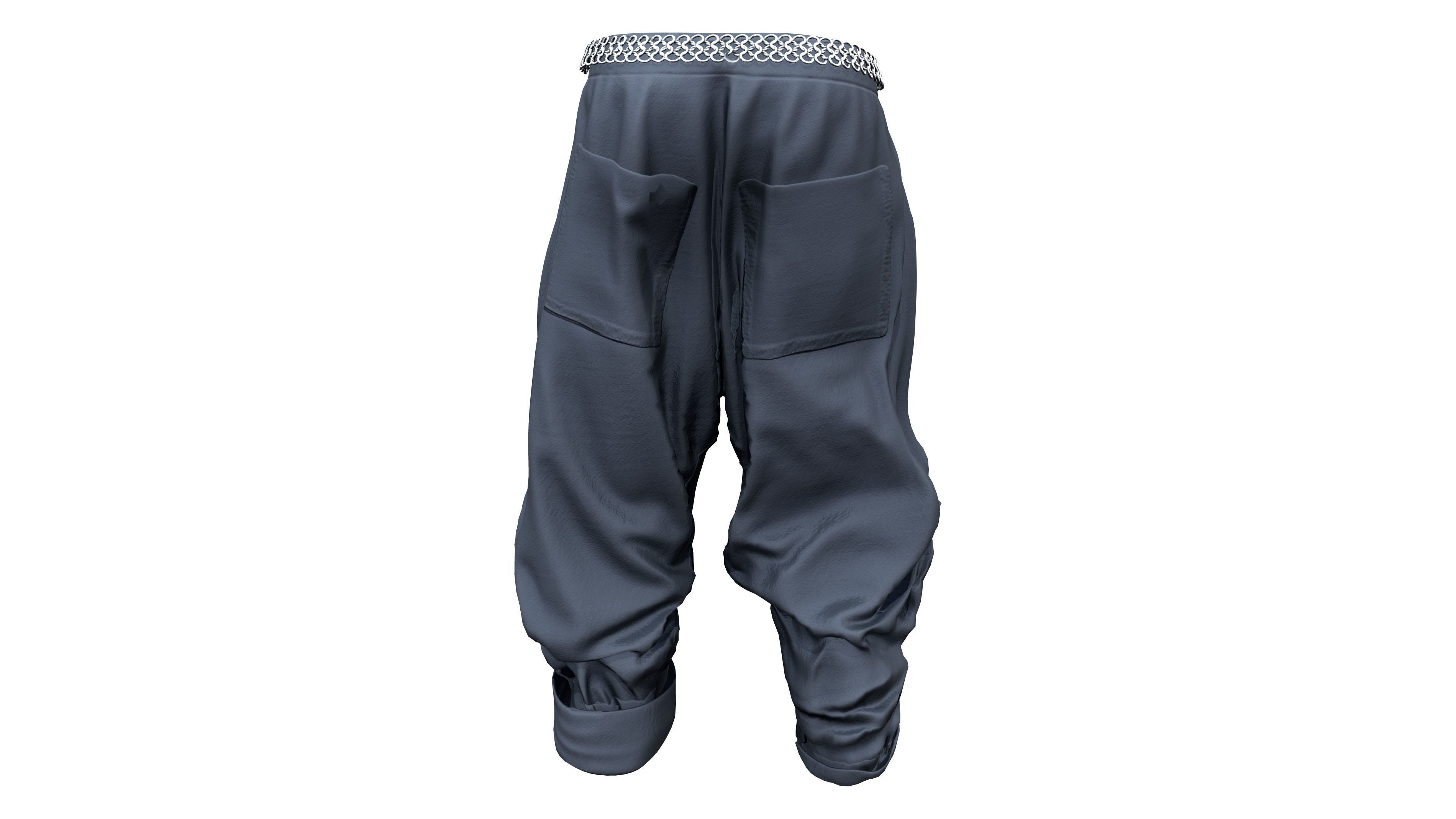 3D model Mens Oversize Rolled Legs Rapper Pants With Metal Chains VR ...