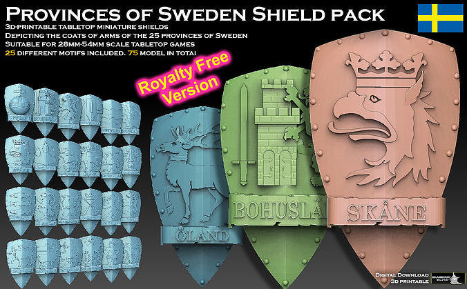 Provinces of Sweden Shield Pack ROYALTY FREE VERSION 3D model 3D ...