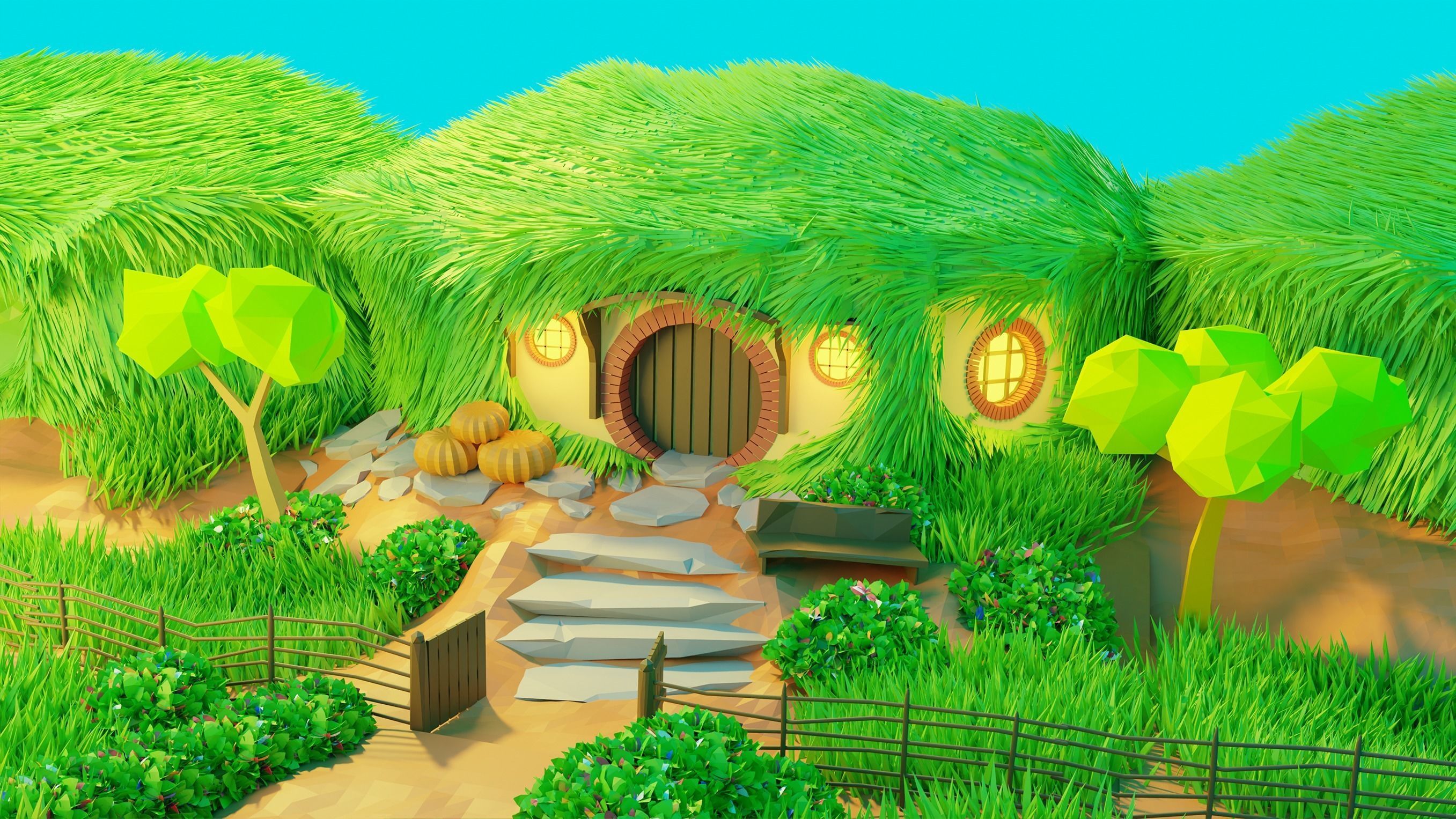 3D model Cartoonish Jungle Hut 3D Scene with Pathway VR / AR / low-poly ...
