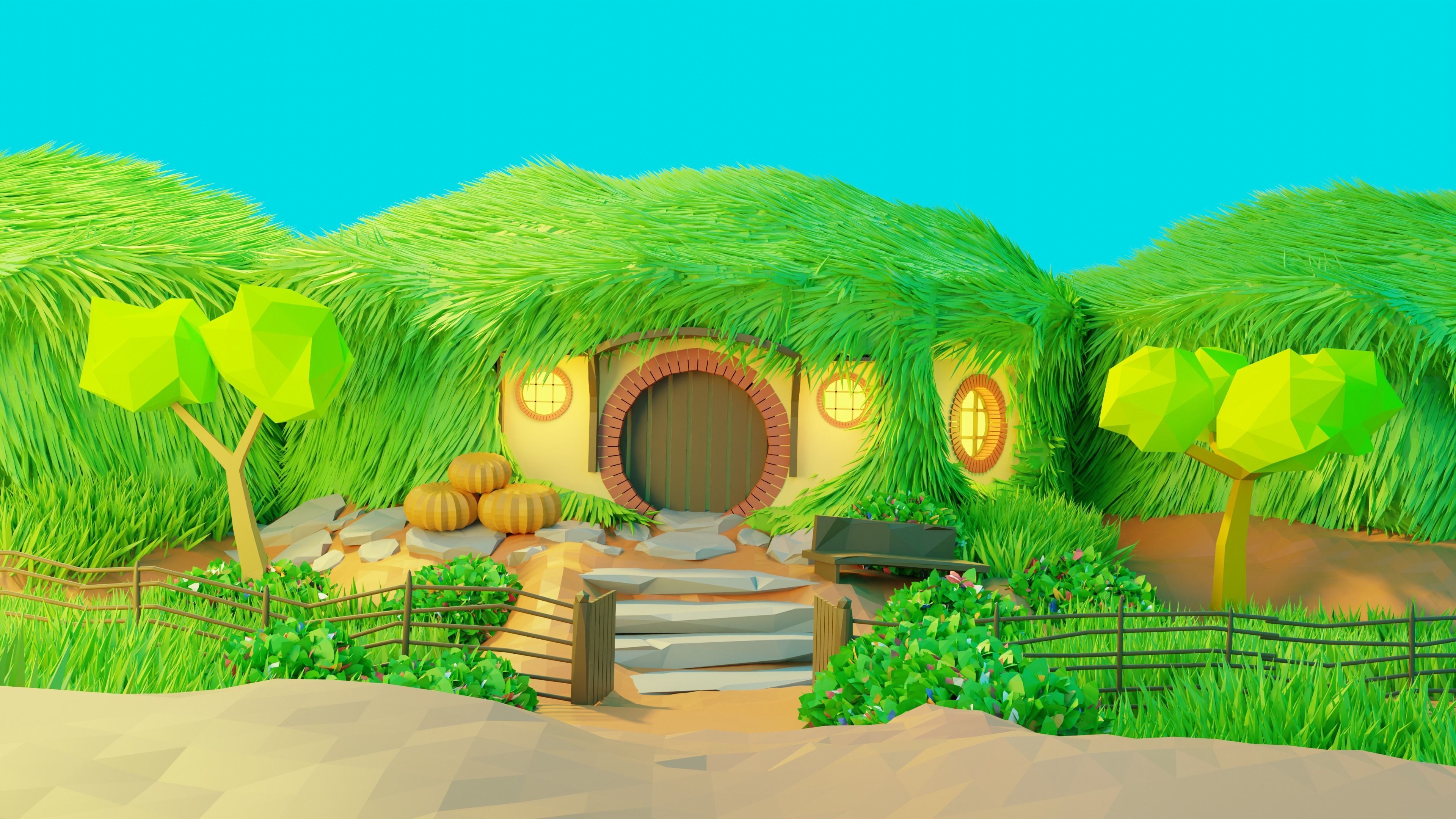 3D model Cartoonish Jungle Hut 3D Scene with Pathway VR / AR / low-poly ...