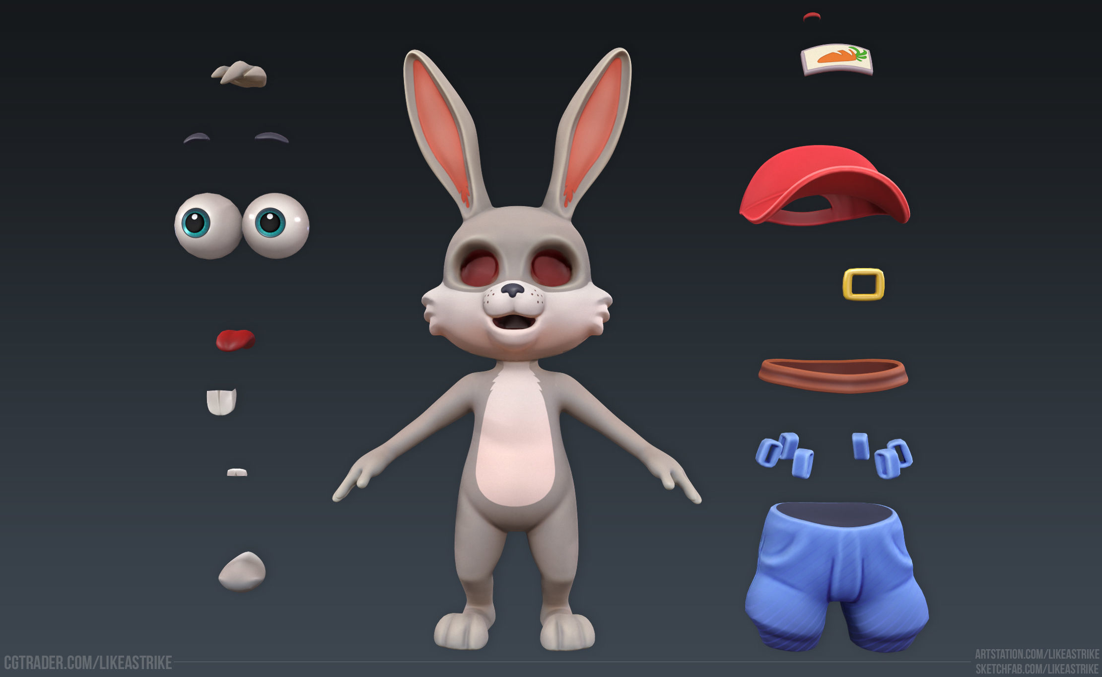 3D model Bunny Modular Rigged Animated VR / AR / low-poly | CGTrader