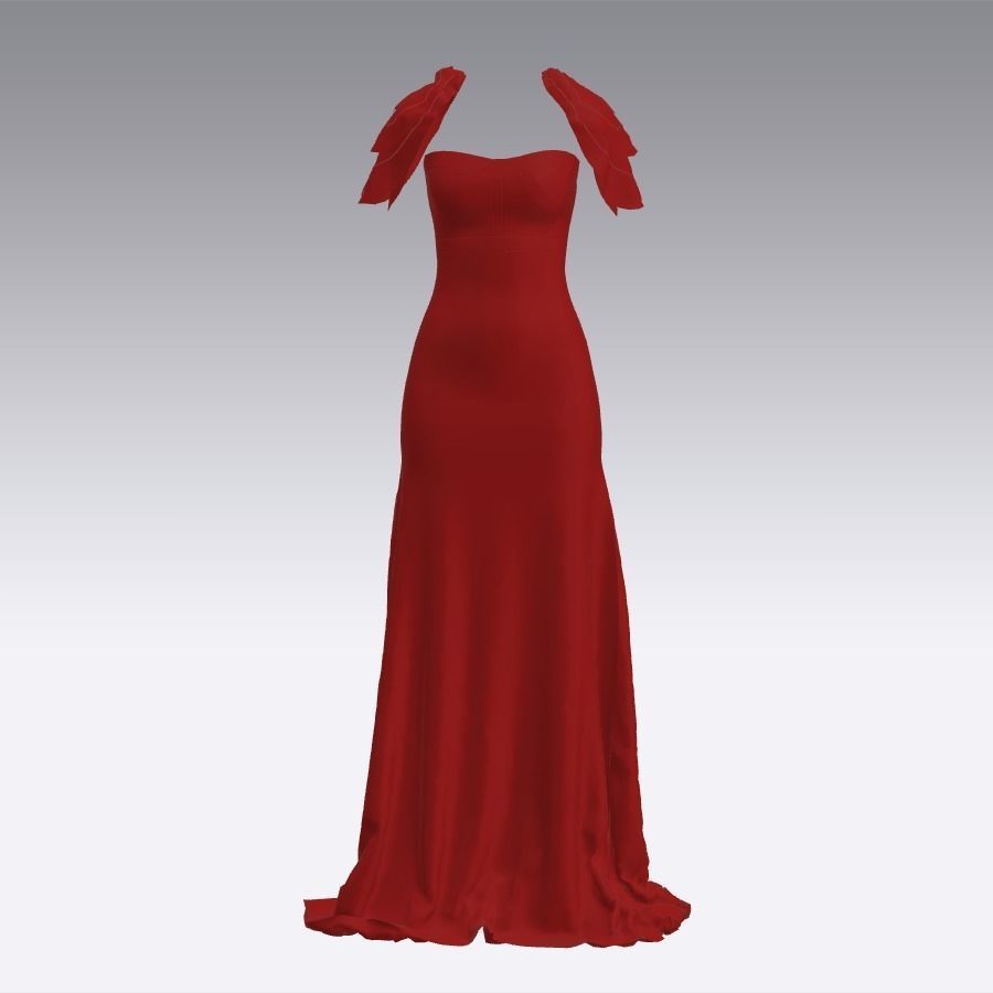 3D model Dress epaulette corset dress Aline skirt dress red color look ...