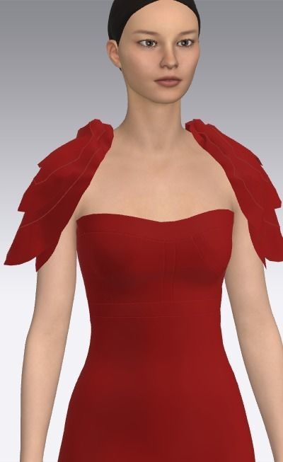 3D model Dress epaulette corset dress Aline skirt dress red color look ...