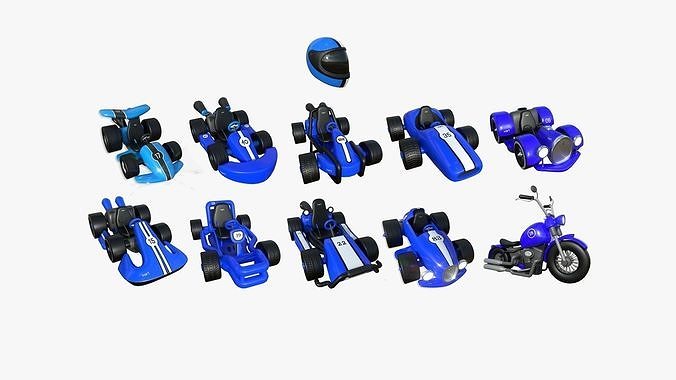 10 Cartoon Karts Blue Collection - Vehicle Racing Design VR / AR / low ...