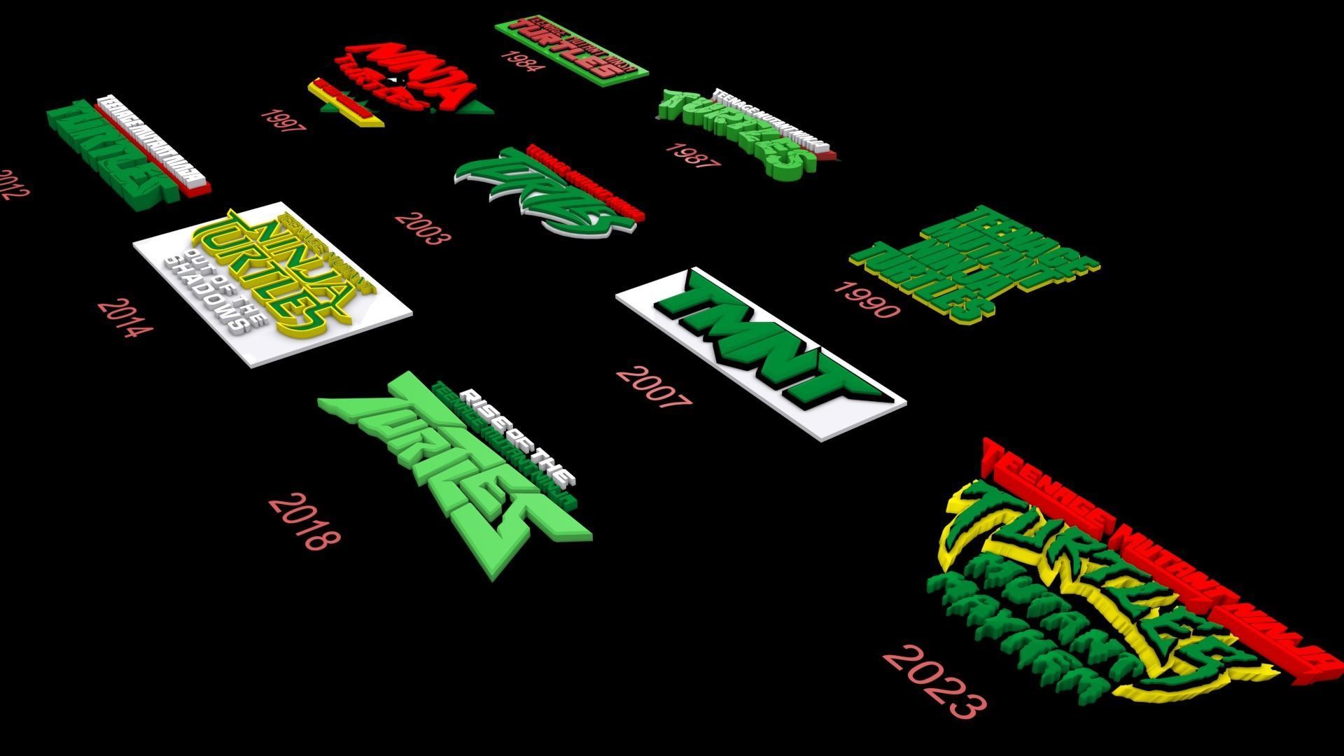 3D model TMNT all logos 1984 to 2023 Renderable and Printable models VR ...
