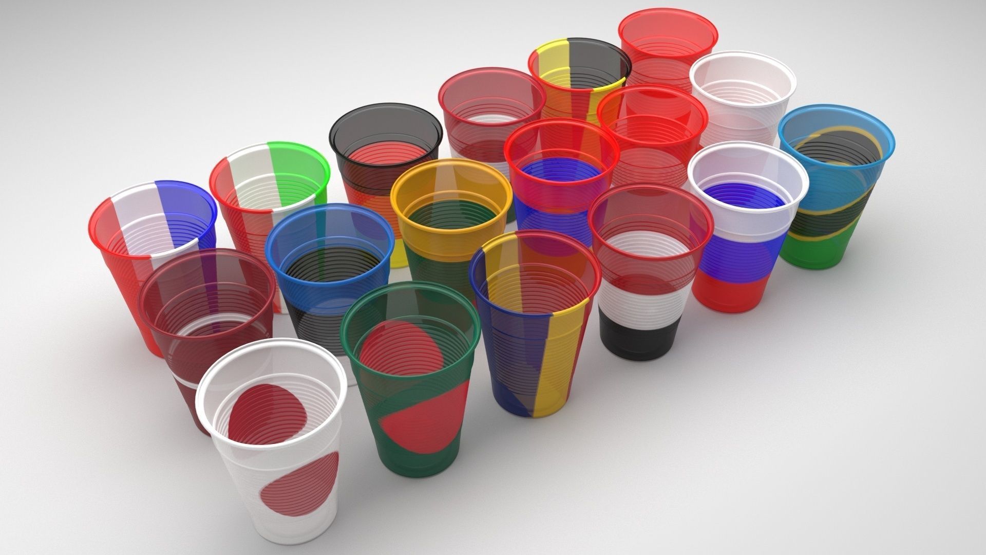 Plastic Cups Set With Flags 3D model | CGTrader