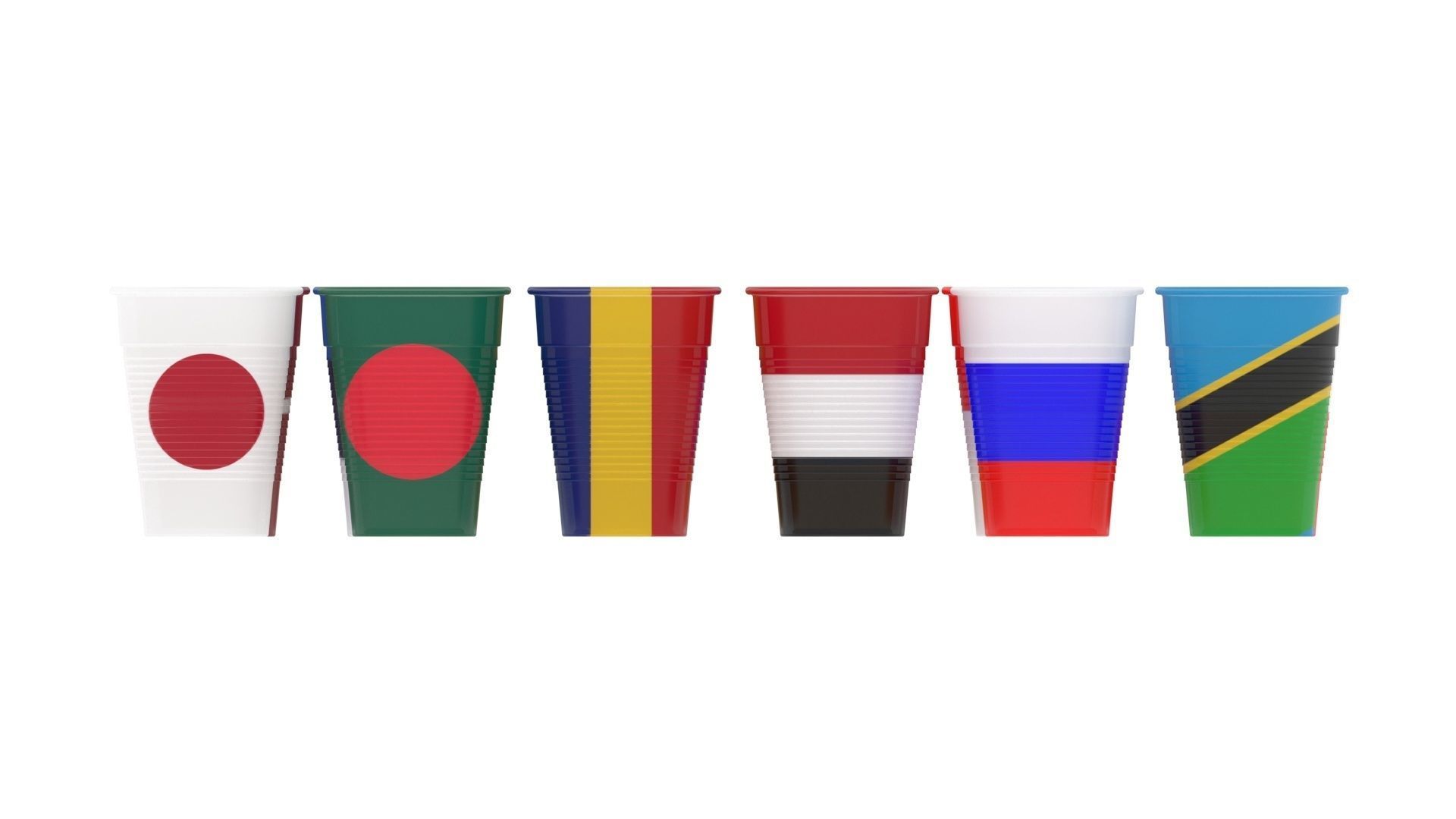 Plastic Cups Set With Flags 3D model | CGTrader