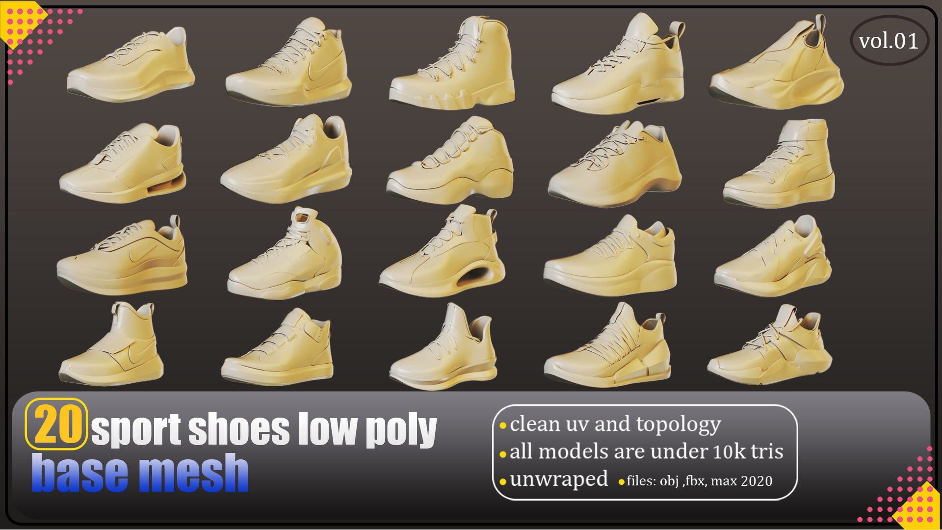 3D model 20 sport shoes base meshes VR / AR / low-poly | CGTrader