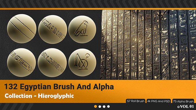 132 Egyptian Hieroglyphic RollBrush And Alpha 3D model | CGTrader