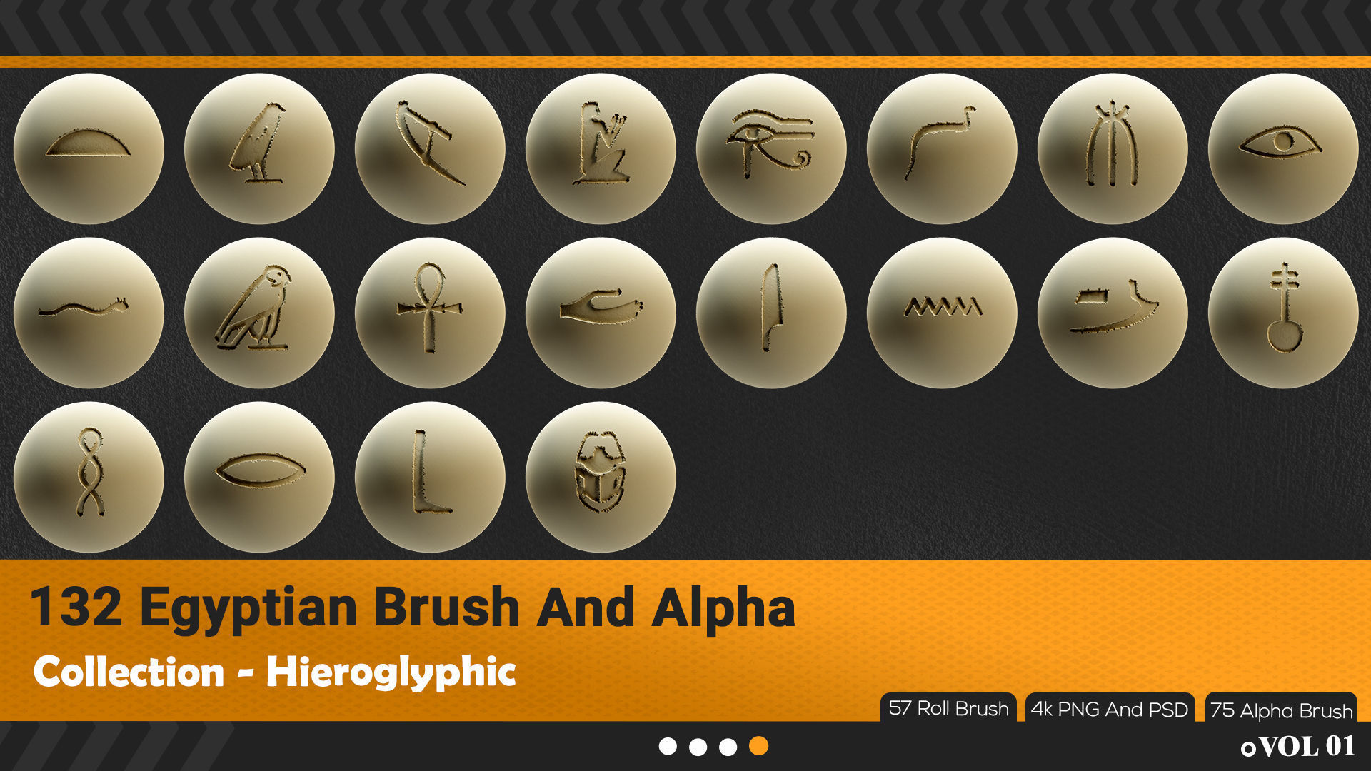 132 Egyptian Hieroglyphic RollBrush And Alpha 3D model | CGTrader