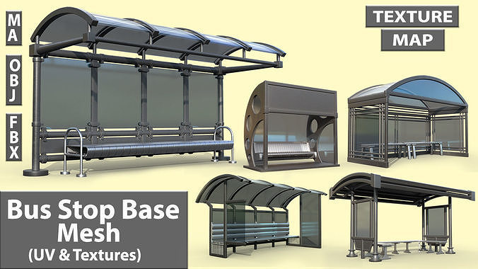 3D model 13 Bus Stop Base Mesh with UVs and Textures Vol 2 VR / AR ...